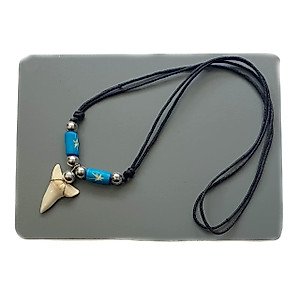 Swimmi Genuine Mako Shark Tooth Necklace for Men Women Boy Girl with Seed Beads and Adjustable Waxed Cord Handmade Jewelry CA268, Blue