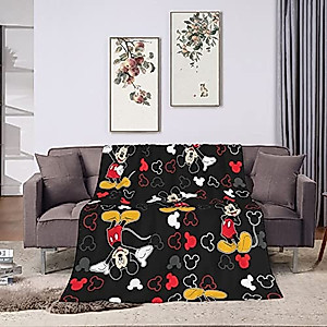 Cartoon Mouse Blanket Ultra Soft Cozy Warm Throw Blanket Lightweight Microfiber Sherpa Plush Throws for Sofa Couch Bed Living Room All Season,Black