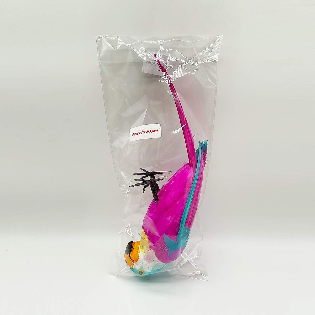 LWINGFLYER 1pcs 14.5" Pink Fake Parrots Artificial Birds Lifelike Feathered Birds for Home Garden Party Crafts Decoration