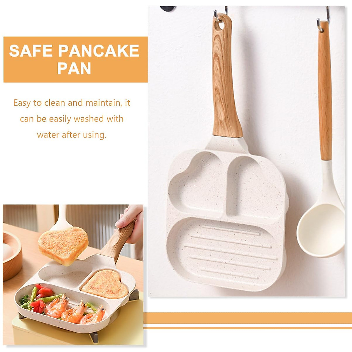 VINTORKY Three in One Pot Kitchen Egg Pan Burger Skillet Pan Japanese Omelette Pan Divided Skillet Daily Use Frying Pan Square Pan 3 Section Pan Griddle Burger Pan Triple Aluminum