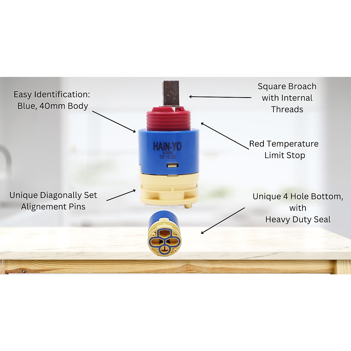 T and T 40mm Ceramic Pressure Balance Cartridge JL02BJ Blue, Red