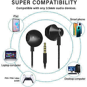 S&H 3.5MM Gaming Earbuds for PS4, PS5, New Xbox One, Cellphones, PC, Laptop, Earphones Wired Stereo Bass in-Ear HiFi Stereo Headphones with Microphone and Volume-Control (Black)