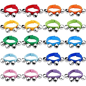Jingle Bells, Augshy 20 packs Christmas Wrist Jingle Bells, 10 Colors Christmas Hand Bells, Classroom Music Jingle Bells for School and Party Favors