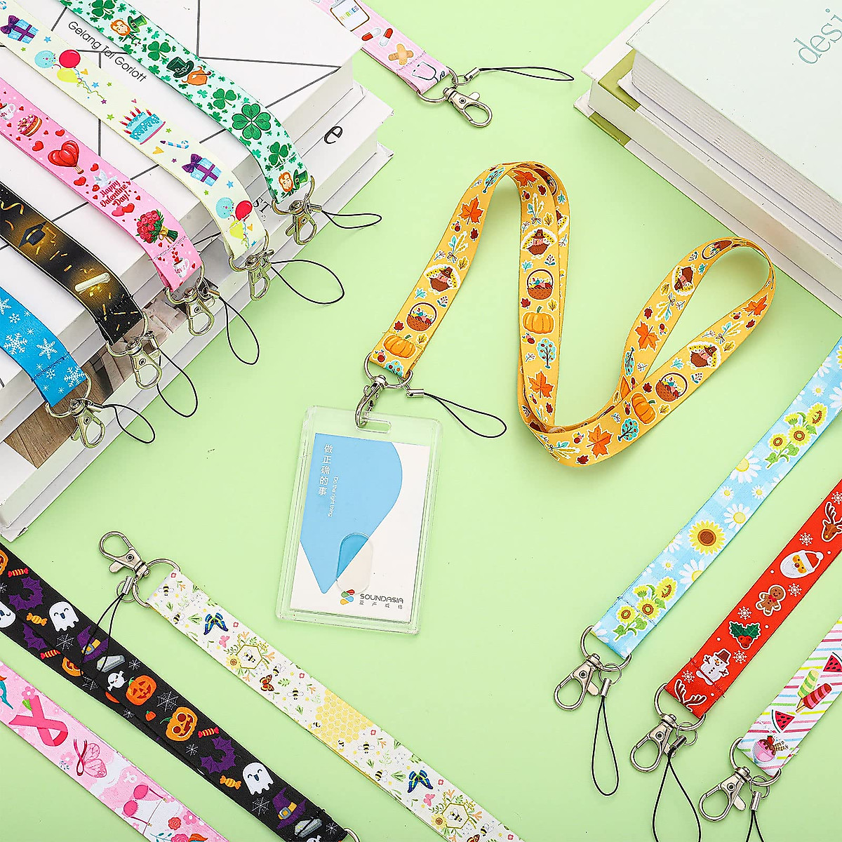 Kisston 20 Piece Seasonal Holiday Lanyards for ID Badges Flat Pass Lanyards with Stainless Swivel Hook Neck Multiuse Seasonal ID Tag Name Badge Lanyards for Keys Office School Cruise Gifts