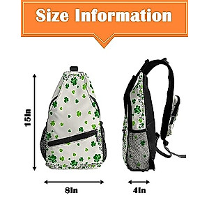 Sling Backpack, St. Patrick's Day LUCKY Green Clover Rustic Cotton Linen Background Waterproof Lightweight Small Sling Bag, Travel Chest Bag Crossbody Shoulder Bag Hiking Daypack for Women Men