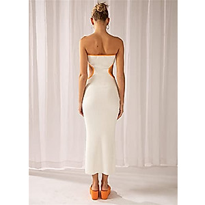 Yuemengxuan Women Sexy Backless Lace up Maxi Dress Elegant Spaghetti Strap Hollow Out Long Dress Party Streetwear (Beige #05M, S)