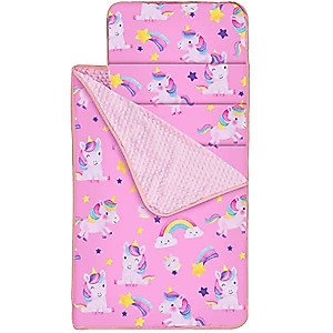 smttw Nap Mat with Removable Pillow & Fleece Blanket, Extra Long Toddler Nap Mats for Daycare-Measures 55 x 23 x 2 Inches, Kids Sleeping Mat Toddler Sleeping Bag,Unicorn