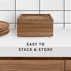 NAUMOO Natural Wood Large Coasters - Set of 4 - Absorbent Cork Pad for Table Protection - Large Wooden Coaster for Drinks, Coffee Cups, Mugs - Rustic Farmhouse Decor