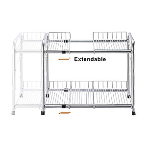 Flagship 2 Tier Under Sink Organizers and Storage Rack Expandable Cabinet Shelf Rack for Kitchen Bathroom Silver (16-25 inches)