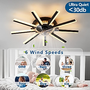 HuixuTe 27" Ceiling Fan with Lights Remote Control, 3 Colors 6 Speeds Personalized Fashion Geometric Ceiling Fan, Black Low Profile Ceiling Fan with Light for Kitchen Bedroom