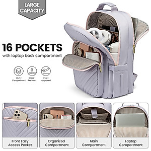 LOVEVOOK Laptop Backpack for Women 18.4 inch,Cute Womens Travel Backpack Purse,Professional Laptop Computer Bag,Waterproof Work Business College Teacher Bags Carry on Backpack with USB Port,Grey Pink