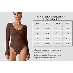 QINSEN Woman's Thick Long Sleeve Slimming Fit One Piece Bodysuit for Fall Winter Brown M