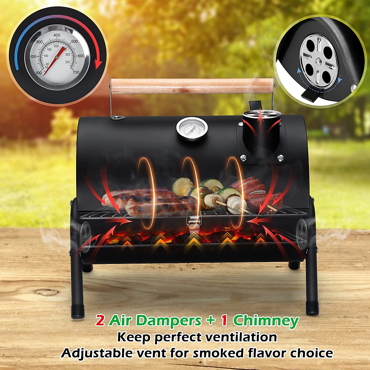 Portable Charcoal Grill Set of 9, HaSteeL Small Compact BBQ Grill, Mini Folding Outdoor Grill with Chimney, Tabletop Grill & Grilling Accessories for Barbecue Camping Picnic, Screwdriver & Thermometer