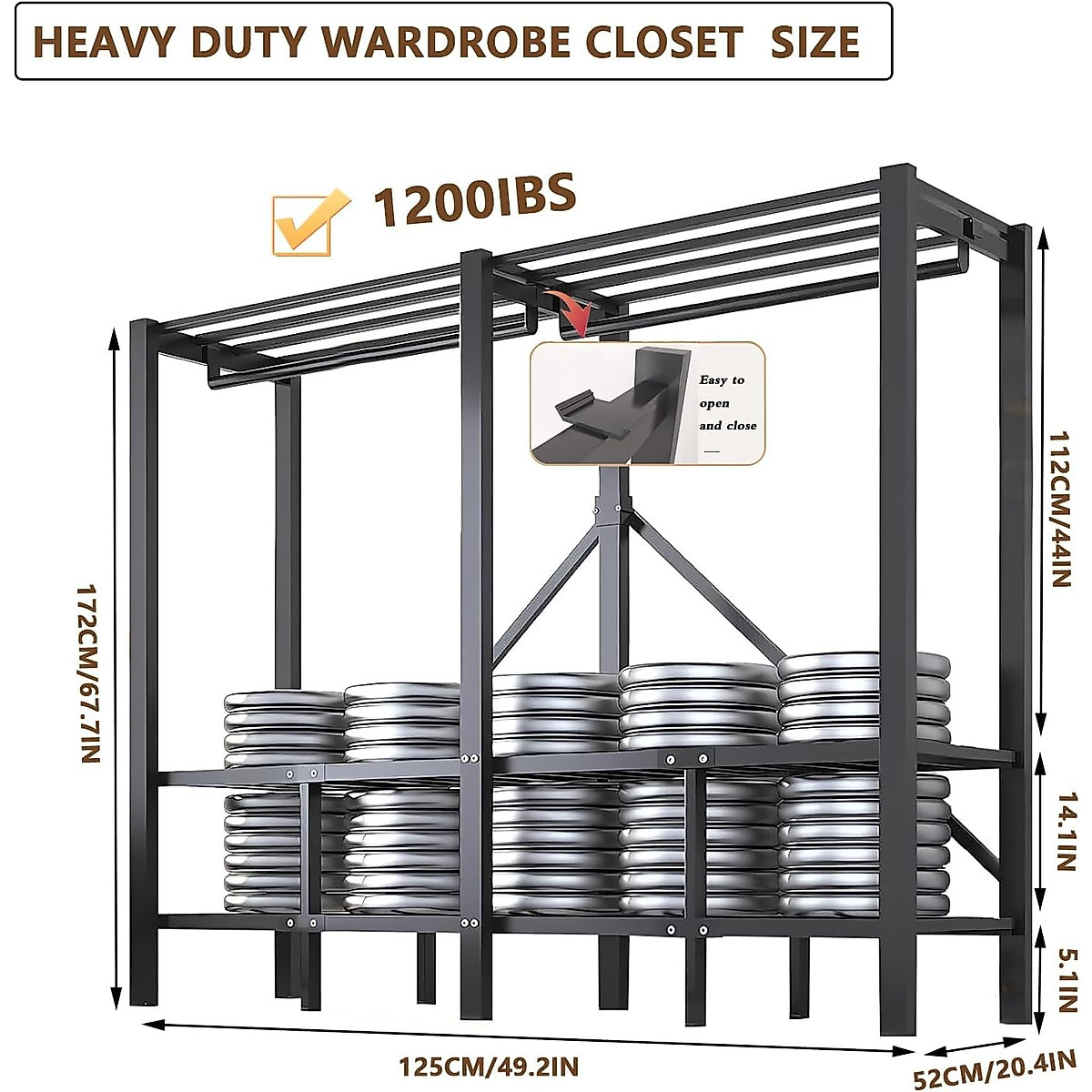 Heavy Duty Clothes Rack with Cover, 1200lbs, Foldable Portable Closets for Hanging Clothes,Clothing Rack Wardrobe Covered Garment Racks Freestanding Coat Storage Organizer System (243cm/95.6in)