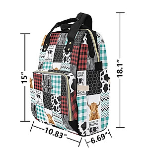 XOZOTY Highland Cow Patchwork Diaper Bags with Name Waterproof Mummy Backpack Nappy Nursing Baby Bags Gifts Tote Bag for Women