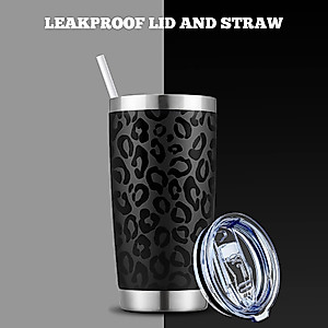 CIVAGO 20oz Insulated Stainless Steel Tumbler, Coffee Tumbler with Lid and Straw, Double Wall Vacuum Travel Coffee Mug, Powder Coated Tumbler Cup for Hot and Cold Drinks (Black Leopard, 1 Pack)