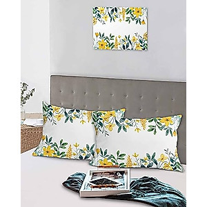 Edwiinsa Summer Tropical Plants Pillow Covers Standard Size Set of 2 20x26 Bed Pillow, Yellow Spring Floral Plush Soft Comfort for Hair/Skin Cooling Pillowcases with Envelop Closure