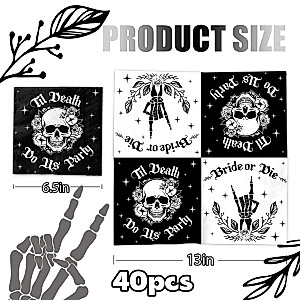 40Pcs Till Death Do Us Party Napkins-Bride or Die Bachelorette Party Supplies Skull Gothic Disposable Napkins for Halloween Bridal Shower Engagement Wedding Decorations