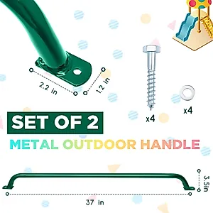 Lounsweer 2 Pieces Playground Accessories Metal Green Safety Handles Playhouse Ladder Handle Long Green Grab Handle Bars for Treehouse, Jungle Gym, Rock Climbing Wall, Playground (37 Inch)