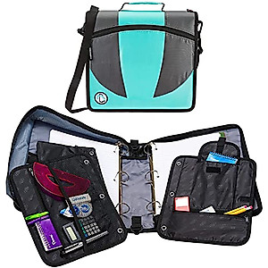 Case-it The Dual 2-in-1 Zipper Binder - Two 1.5 Inch D-Rings - Includes Pencil Pouch - Multiple Pockets - 600 Sheet Capacity - Comes with Shoulder Strap - Mint Blue Dual-101