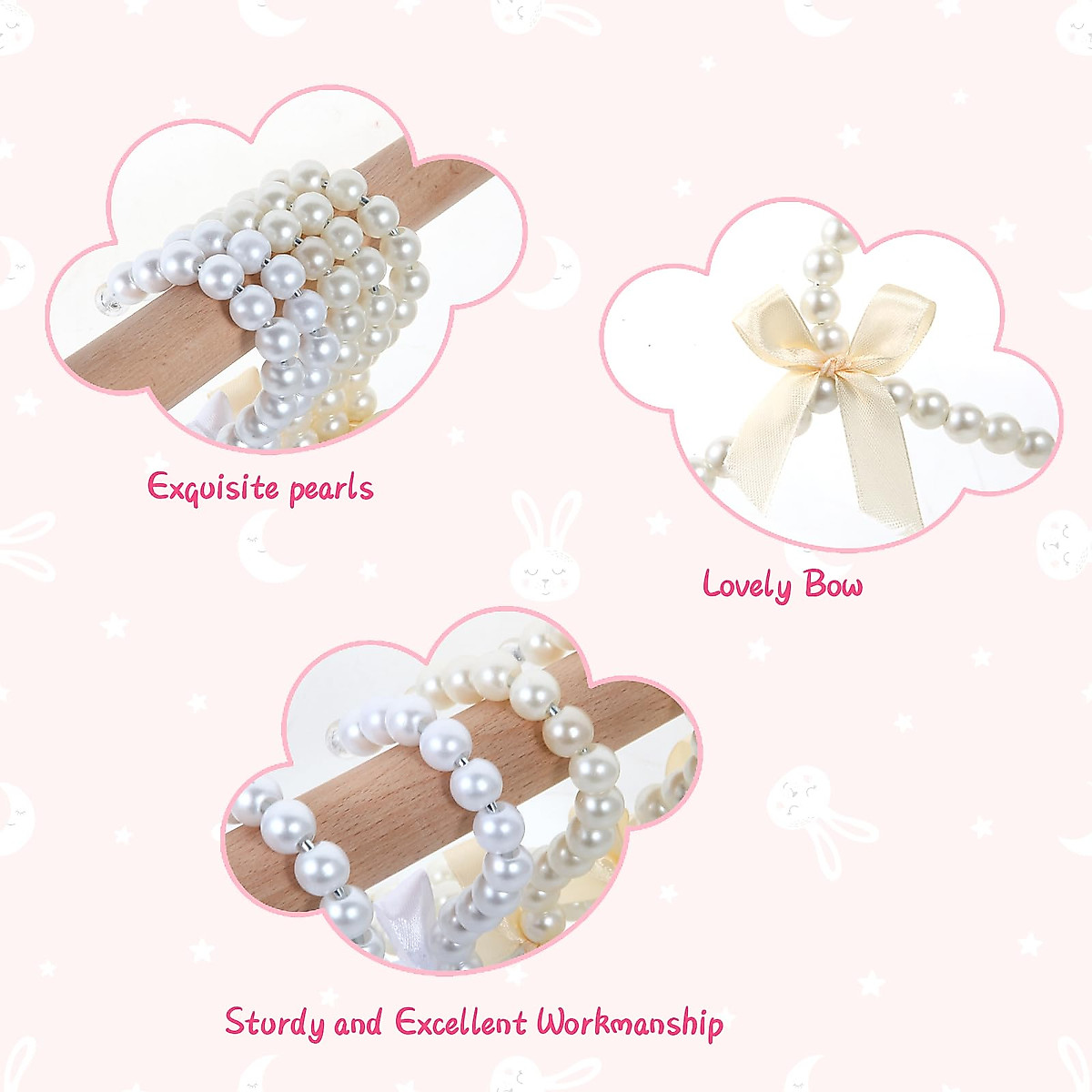 Suprwin Pearl Hangers for Pet Clothes, Mini Clothing Hangers with Exquisite Design, Organize Your Wardrobe, Reliable Material, Wide Usage for Infant Baby Girls Boys Toddlers Dogs Cats (10PCS-White)