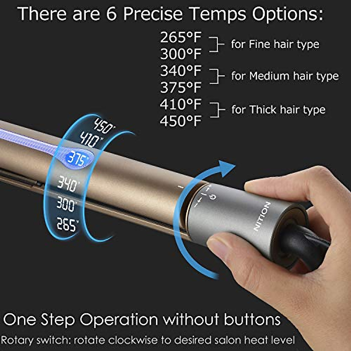 NITION Professional Salon Hair Straightener Argan Oil Tourmaline Ceramic Titanium Straightening Flat Iron for Healthy Styling,LCD 265°F-450°F,2-in-1 Curling Iron for All Hair Type,Gold,1 inch Plate