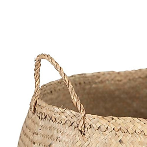 Bloomingville Handwoven Seagrass Folding Basket with Handles, Natural and Black