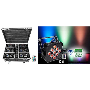 Rockville Best Pack 60 Black (6) Battery Wash Lights+Wireless DMX+Charging Case