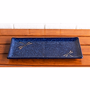 Ebros Pack Of 6 Made In Japan Tombo Dragonfly Midnight Blue Ceramic Sushi Or Sashimi 11" Long Platter Plate Appetizer Dinner Entrée Dessert Serveware Japanese Home Decor Dining Housewarming Gift