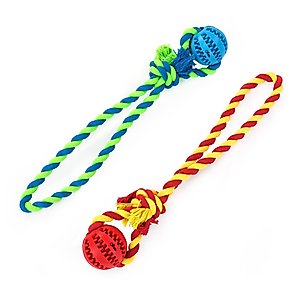 CHIWAVA 2 Pack 2" Dog Training Ball on Rope, Rubber Rope Dog Toys Ball with Handle for Tug of War Training Rewards for Small Dogs