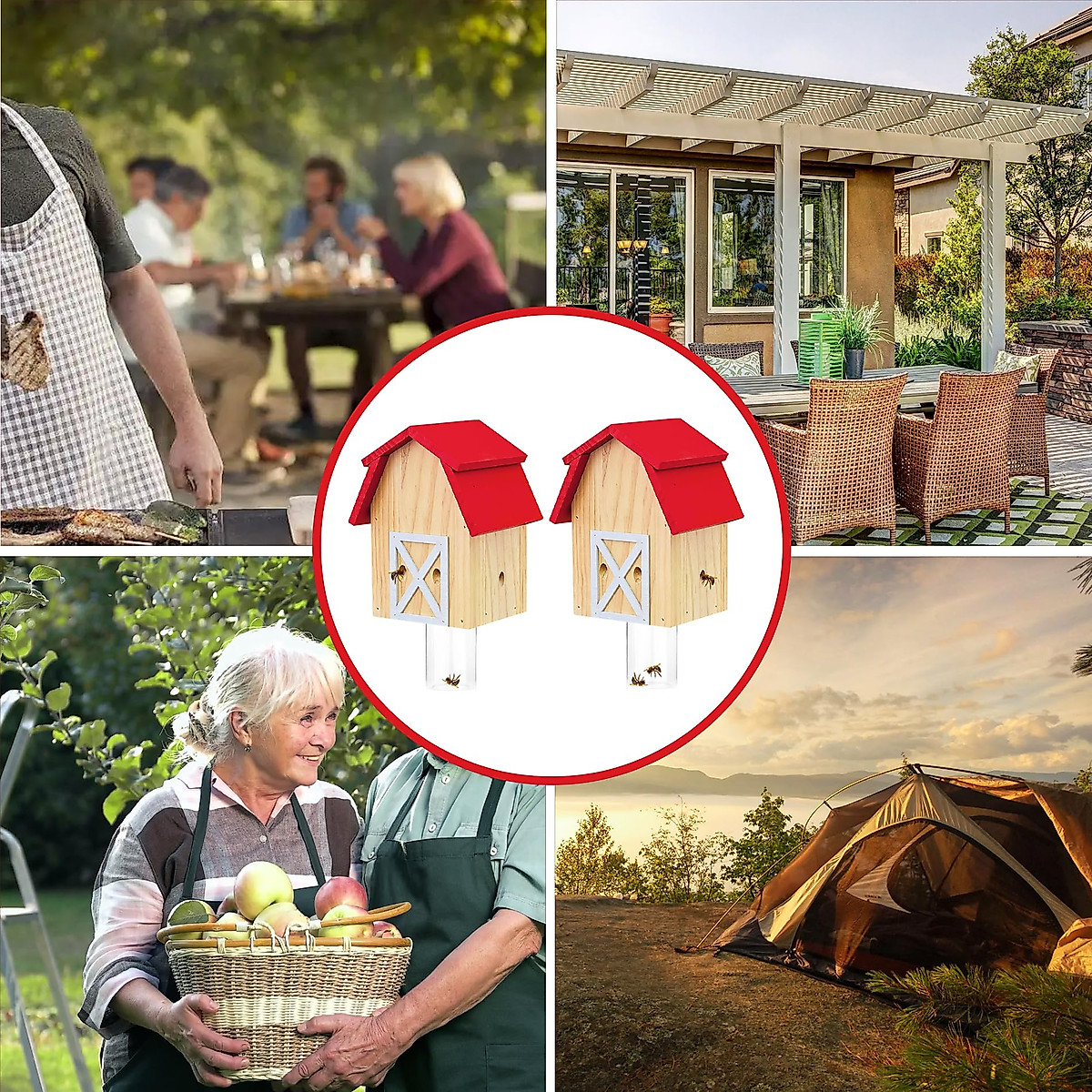 GRTRE 1 Pack Wood Carpenter Bee Trap for Outside - Best Bee Trap - Wood Boring Bee Trap- Nature Barn Style Carpenter Bee Traps Outdoor Hanging - Insect Traps Removes Carpenter bee