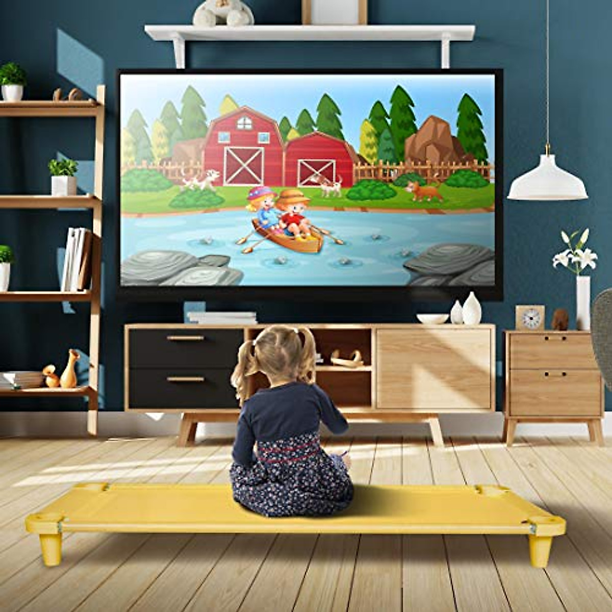 Acrimet Premium Stackable Nap Cot (Stainless Steel Tubes) (Yellow Cot - Yellow Feet) (1 Unit)