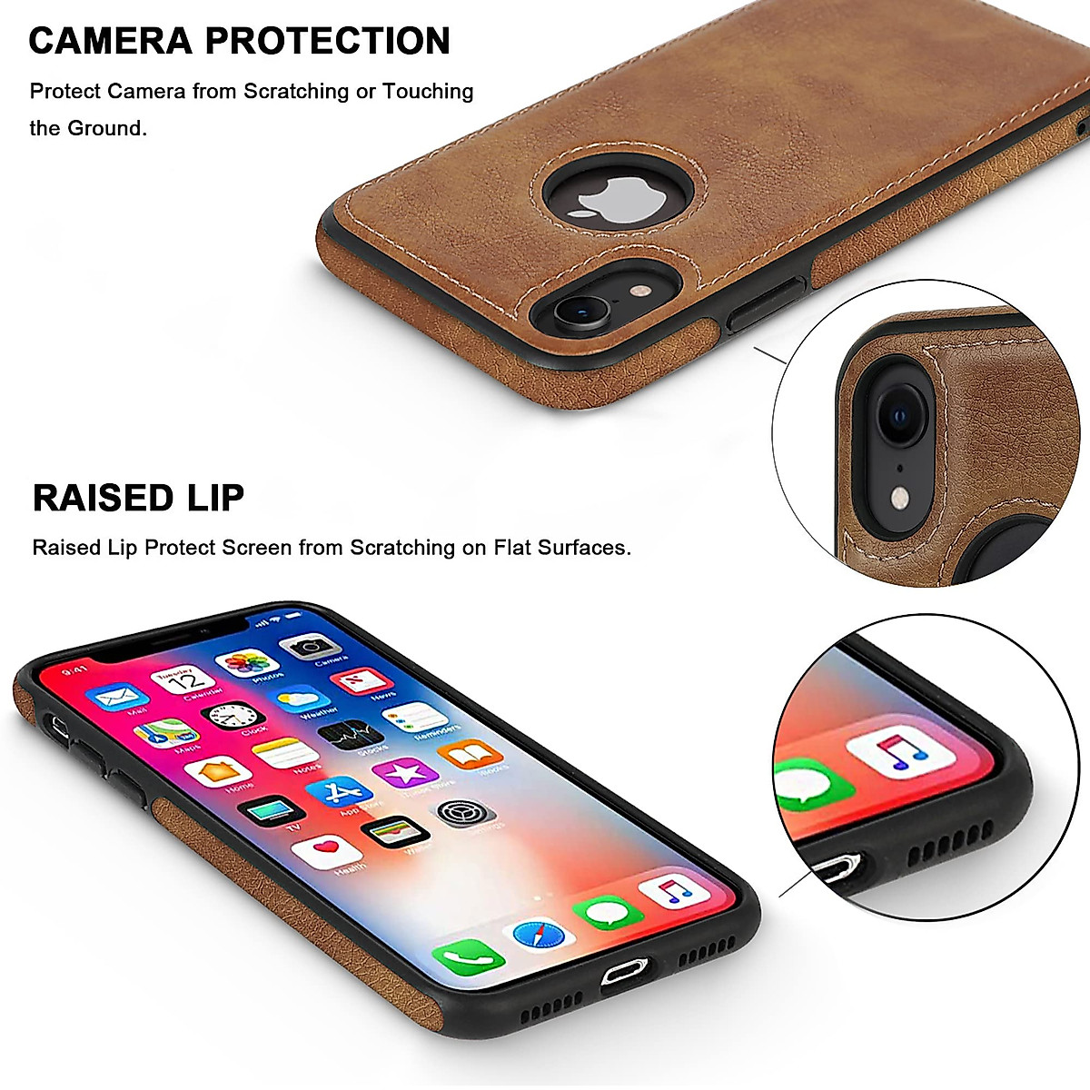 DOGODON Design Compatible with iPhone XR Case Luxury Leather Business Vintage Slim Non-Slip Soft Grip Shockproof Protective Cover (2018) 6.1 Inch (Brown)