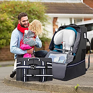 RUCYEN Car Seat Travel Bag, Infant Seat Travel Bag with Padded and Adjustable Shoulder Strap, Car Seat Travel Bag for Airplane, Large Gate Check Bag for Airplane, Car Seat Bags for Travel, Dark Grey