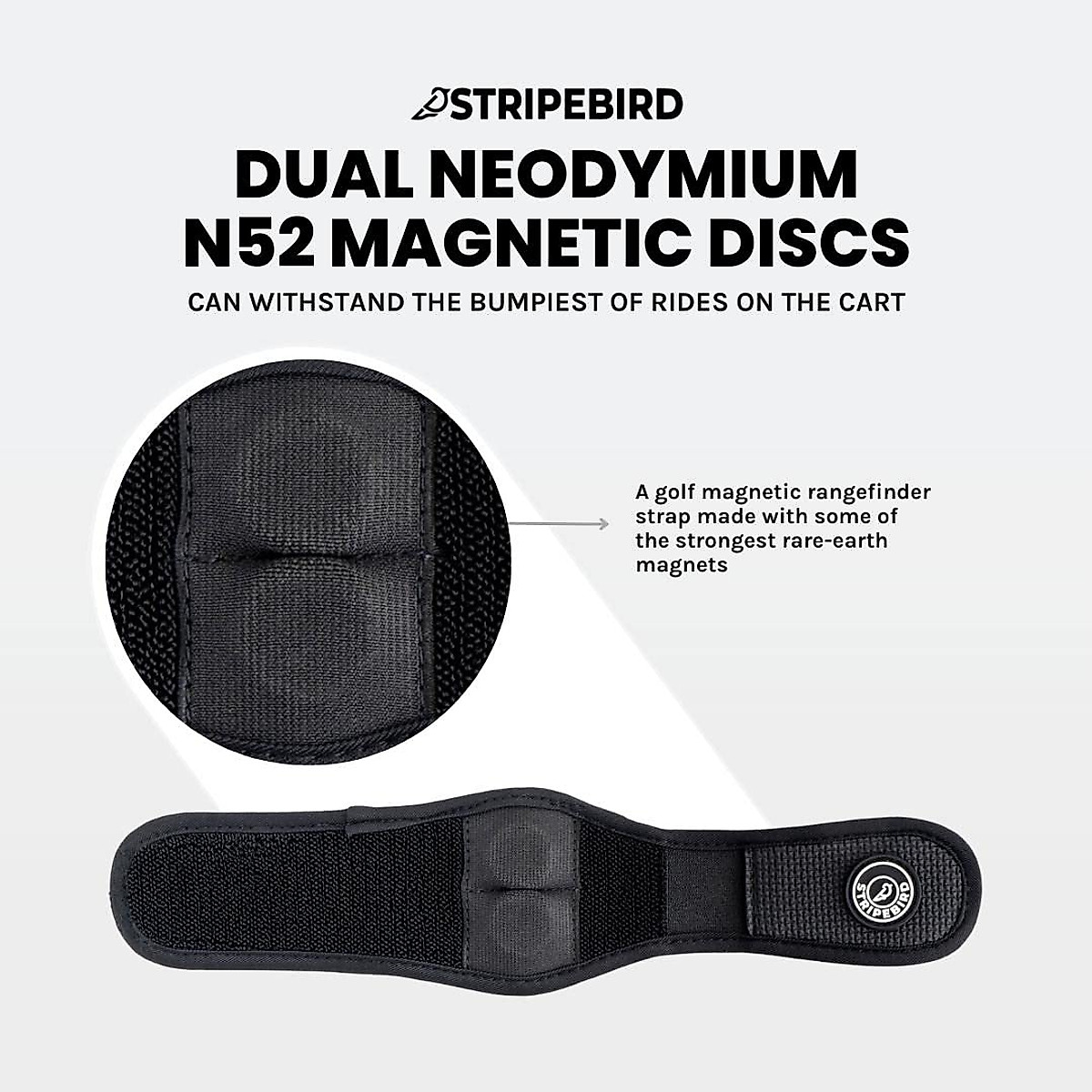 Stripebird - 2.0 Slim Golf Magnetic Rangefinder Strap (Black - Form Fitting & No Buckle Strap) - Golf Range Finder Magnetic Strap - Range Finder Golf Magnetic