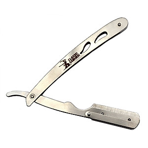 Classic Samurai CS-102 Stainless Steel Professional Barber Straight Edge Razor with 100 Lord Single Edge Razor Blades (Silver Metal)
