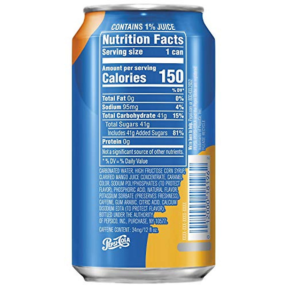 Pepsi Cola Soda Pop, Mango, 12oz Cans (12 Pack)