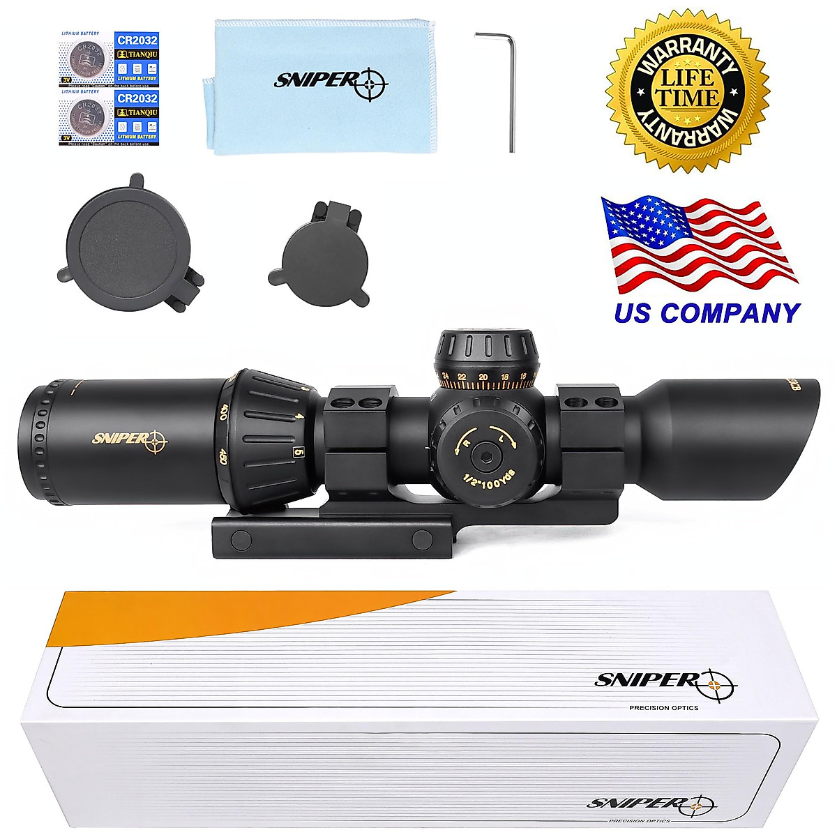 Sniper ND1.5-5X33CB Crossbow Scope 300~450 FPS, 20-100 Yards, R/G/B Illuminated Rifle Scope