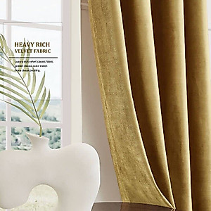 BULBUL Velvet Gold Curtains 84 inch Length- Living Room Blackout Thermal Window Drapes Darkening Decor Grommet Curtains for Bedroom Set of 2 Panels