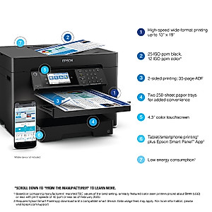 Epson Workforce Pro WF-7840 Wireless All-in-One Wide-Format Printer with Auto 2-Sided Print up to 13" x 19", 50-Page ADF, 500-sheet Paper Capacity. Full 1-Year Limited Warranty (Renewed)