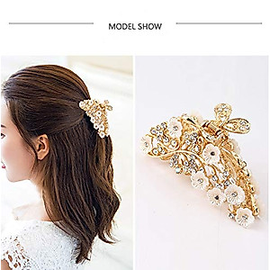 ShungFun Women Elegant Jaw Clips Fashion Hollow Carving Flower Pattern Hair Claw Clips w/ Rhinestones for Women Girls Hair Styling Accessories (Leaf-gold)