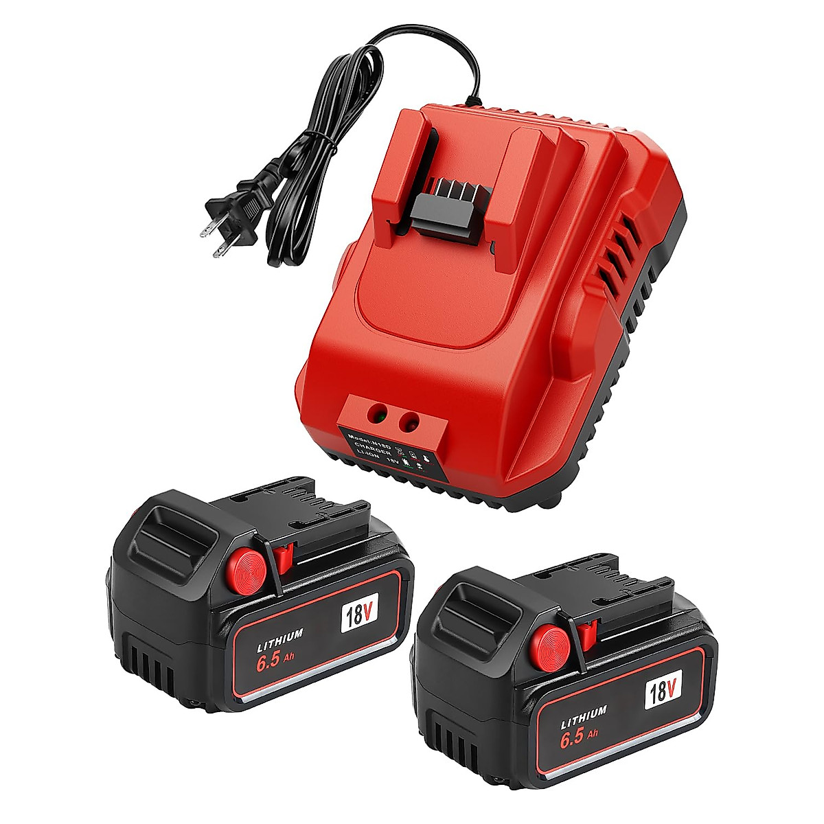 TOMORTOOL 2-Pack 18V 6.5Ah Replacement for Milwaukee M-18 Battery and 1 Charger(red)