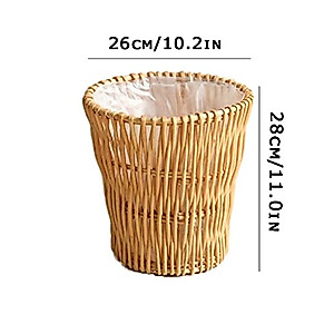DYNN Trash can Wicker Woven Trash Can Retro Garbage Can Creative Garbage Bin Suitable for Bedroom Kitchen and Bathroom-with Liner Home/Commercial Use (Color : A)