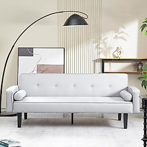 Modern Multi-Functional Convertible Folding Futon Couch Sofa Bed with Adjustable Backrest, Memory Foam Sleeper Couch Double Loveseat Sofa Single Bed for Living Room Small Space Bedroom (Light Gray)