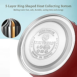 RETTBERG Tea Kettle for Stovetop Whistling Tea Kettles Retro Black Stainless Steel Teapots, 2.64 Quart (Red2)