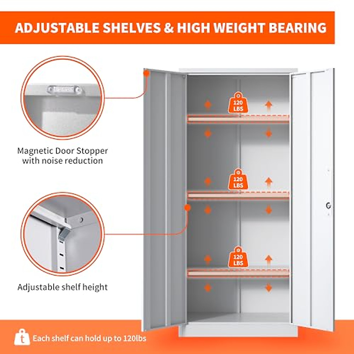 IKIMI Metal Storage Cabinet with Doors and Shelves,Steel Locking Garage Cabinets Utility Locker Tool Cabinets for Home Kitchen Office Basement