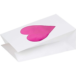 Party Favor Bags with Pink Heart for Valentine's Celebration, Birthdays (5.3 x 8.7 x 3 In, 24 Pack)