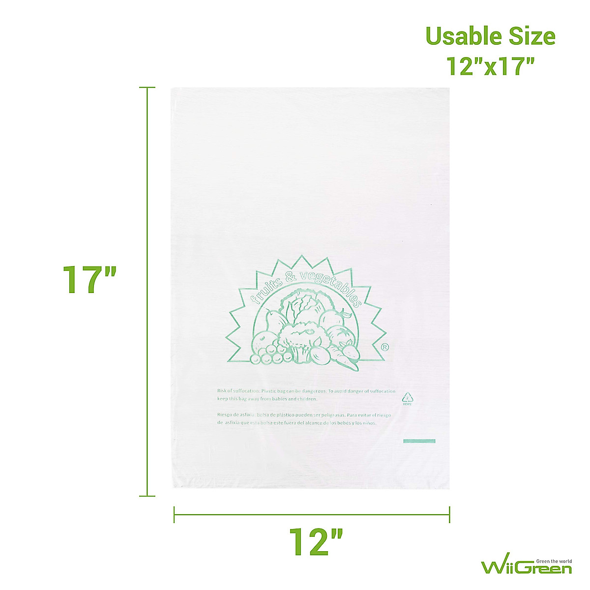 WIIGREEN 4 Rolls 12" x 17" HDPE Plastic Produce Roll Bags for Food Storage, Kitchen, Market, Grocery, 625 Bags/Roll