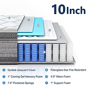 Queen Mattress, MOLBLLY 10 Inch Cooling-Gel Memory Foam and Individually Pocket Innerspring Hybrid Mattress, Queen Bed Mattress in a Box, CertiPUR-US Certified,60”*80”, Medium Firm Queen Size Mattress