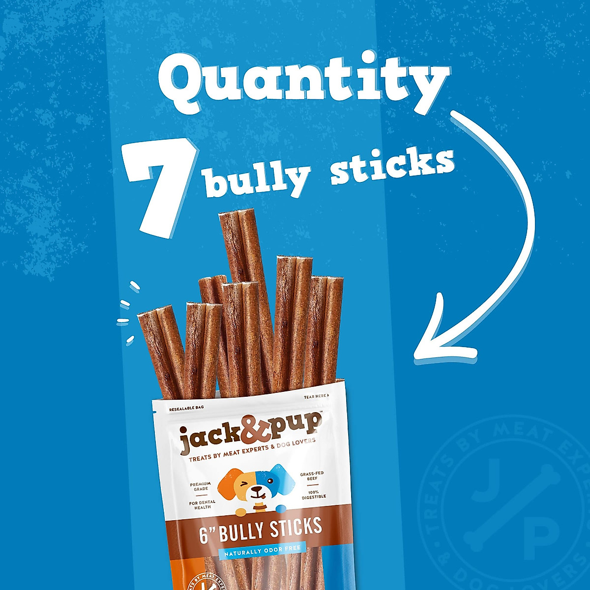 Jack&Pup 6" Bully Sticks for Dogs | Premium Odor Free Bully Sticks for Large Dogs | All Natural Beef Pizzle Sticks (Standard, 7 Pack)